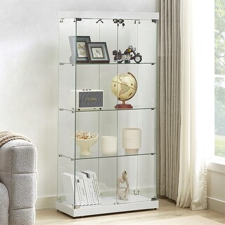 4-Tier Glass Display Cabinet,Double Door Glass Cabinet,Four Partitions ...