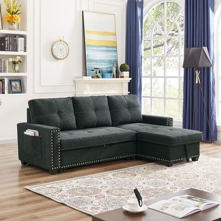 Reversible Sectional Couch with Storage Chaise and silver rivets on ...