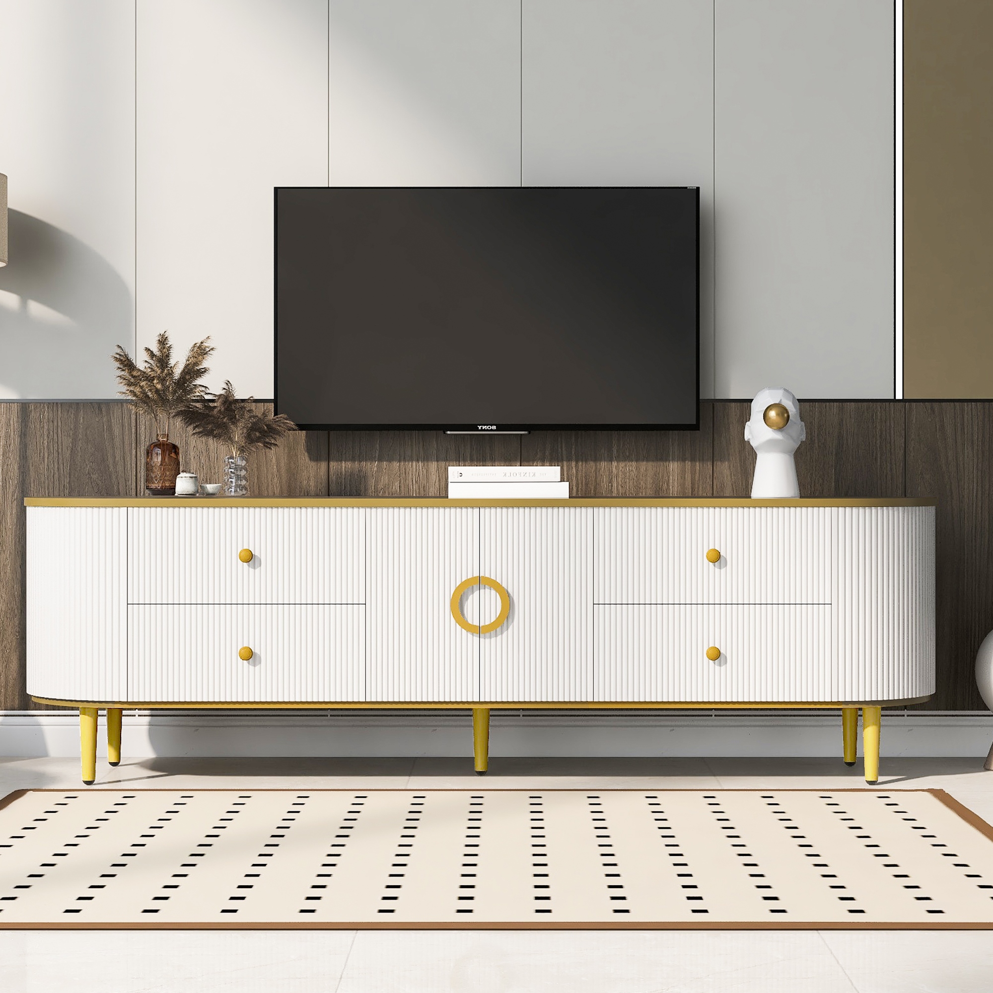 White glam tv stand store