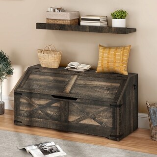 Moasis Farmhouse Storage Chest Trunk Bench with 4 Wheels & Safety Hinge ...