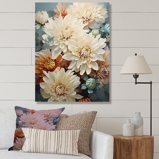Designart "Minimalism Blooming Mums Painting In Blue And Gold" Mums ...