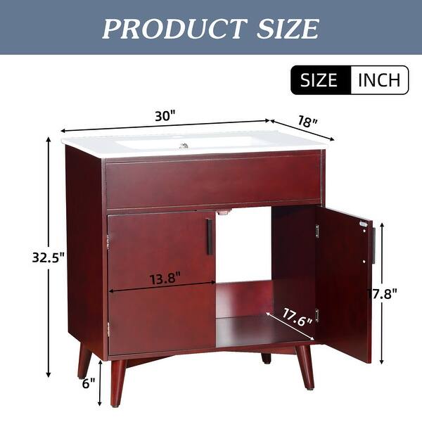 30'' Red Modern Bathroom Vanity Cabnet with Single Sink Combo - Bed ...
