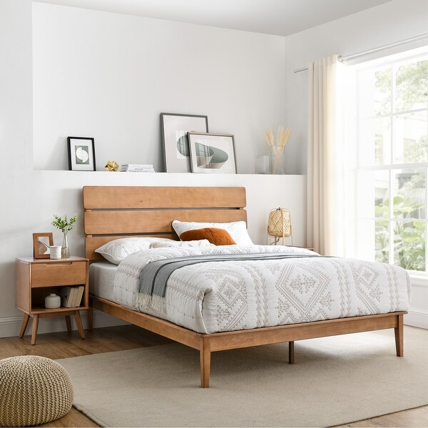MUSEHOMEINC Low Profile Modern Wooden Platform Bed with Adjustable Height Headboard for Bedroom Wooden Bed Frame with Headboard King