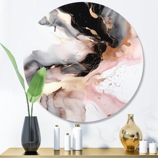 Designart "Pink Black Textured Splash Marble I" Abstract Marble Metal ...