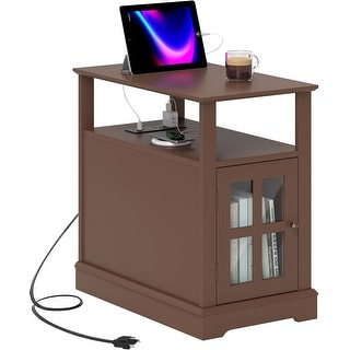 Compact Charging Side Table with USB Ports, Outlets, and Hidden Storage ...