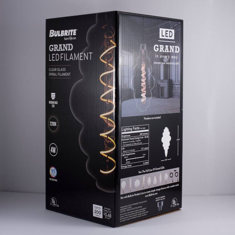 Bulbrite 4 Watt Grand Filaments Medium Dimmable (E26) LED Bulb - 200 ...