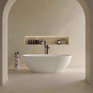 Freestanding Oval Shaped Stone Resin Bathtub, Solid Surface Matte White ...