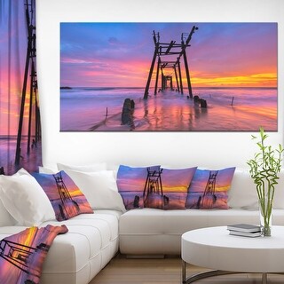 Designart "Discarded Wooden Bridge at Sunset" Pier Seascape Canvas Art ...