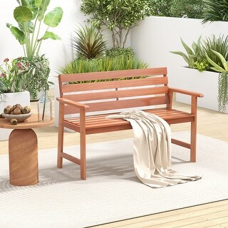 Patio Hardwood Bench Wood Chair with Slatted Seat & Inclined Backrest ...