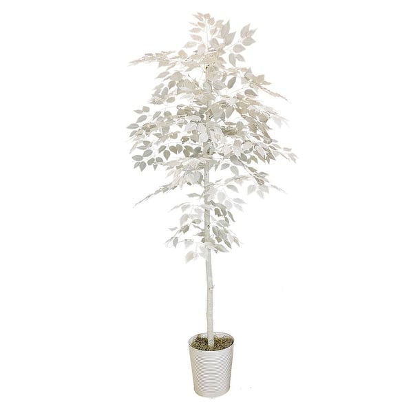 6-foot Artificial White Ficus Tree in White Metal Pot - Bed Bath ...