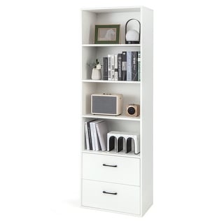 74 Inches Tall Bookcase, 6-Tier Modern Tall Storage Cabinet with 2 ...