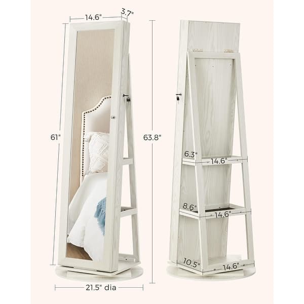 SONGMICS Mirror Jewelry Cabinet 360 Rotating Jewelry Armoire Storage ...