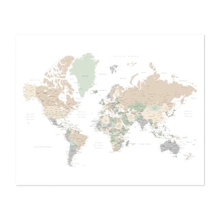 Muted Colors World Map with Cities Maps Pastels Art Print/Poster - Bed ...