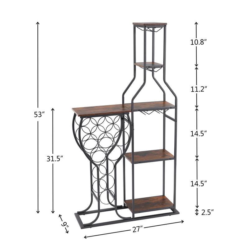 11 Bottle Wine Bakers Rack 5 Tier Freestanding Wine Rack With Hanging