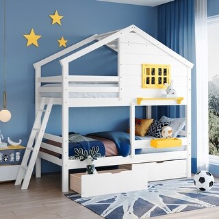 Tree House Style Bunk Bed with 2 Drawers and 1 Storage Box, Twin Over ...