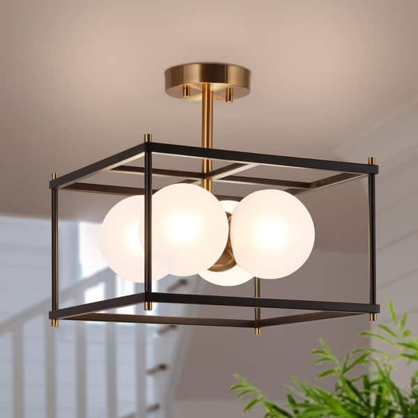 Modern 4-Light Black Gold Square Semi Flush Mount Ceiling Foyer Light ...