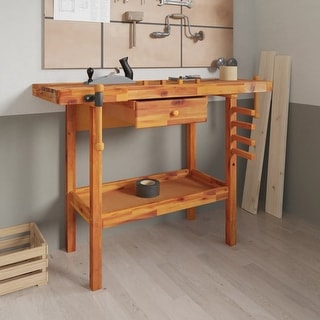 vidaXL Workbench with Drawer and Vices 48.8"x20.5"x32.7" Solid Wood ...