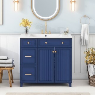 Transitional Single Bathroom Vanity Cabinet with Sink, 2 Drawers & 2 ...