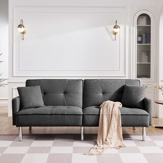 84.6" Extra Long Modern Tufted Dark Grey Fabric Futon Adjustable Sofa ...