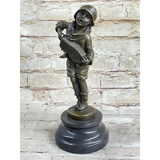 Child Boy Playing Accordion Bronze Statue Sculpture Figure 10 Inches X ...