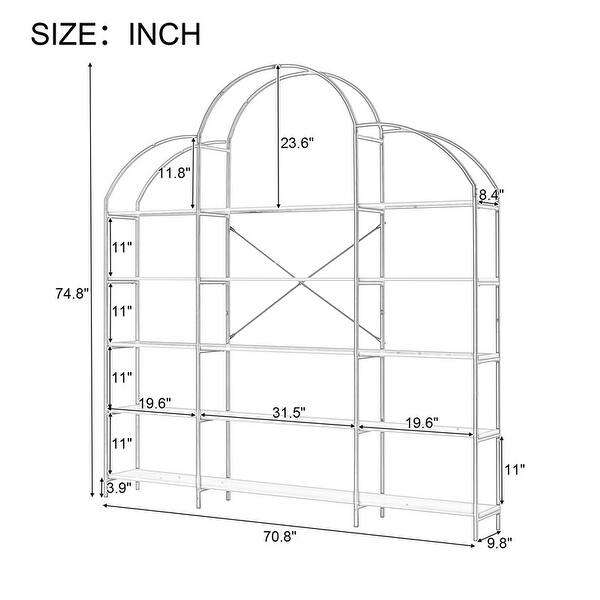 5 Tiers Office Bookcase Bookshelf with Round Top and X Bar Gold Frame ...