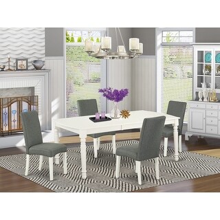 East West Furniture Dining Set- a Rectangle Dining Room Table and Gray Linen Fabric Chairs ...