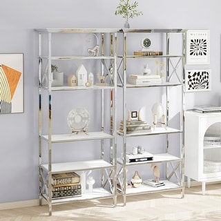 71 inch Tall 6 Tiers Silver Display Shelf Bookshelves with White ...