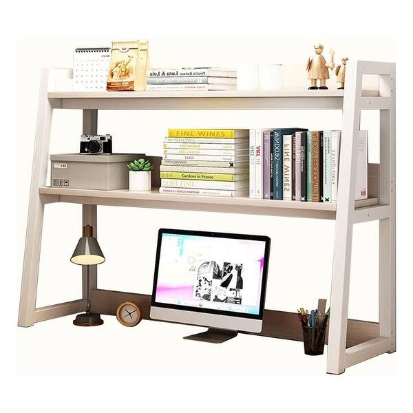 Computer Desktop Bookcase, 2-Tier Multipurpose Ladder Countertop Hutch ...