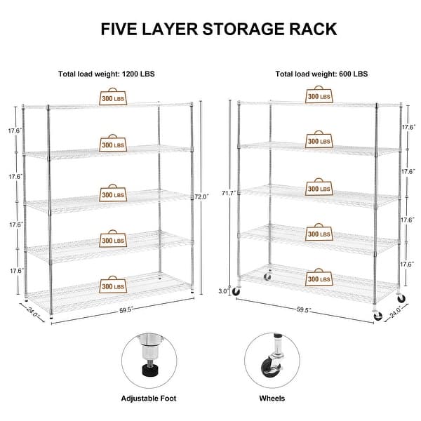 Silver Shelves with 5 Layers Chrome Plated Open Partition, Adjustable ...