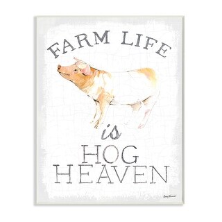 Stupell Farm Life is Hog Heaven Phrase Farm Animal Pig Wood Wall Art ...