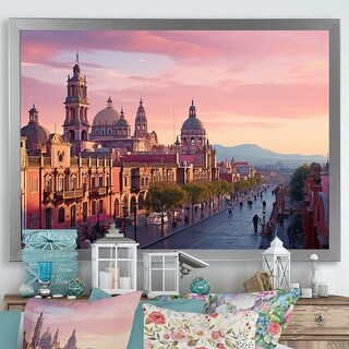 Designart "Zocalo Mexico Landscape" Mexican Art Framed Canvas Art Print ...