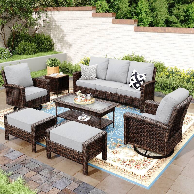 MAISON ARTS 7-Piece Extra-Large Patio Wicker Sofa Conversation Set with ...