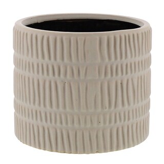7 Inch Round Ceramic Cachepot, Textured Lines, Cream - Bed Bath ...