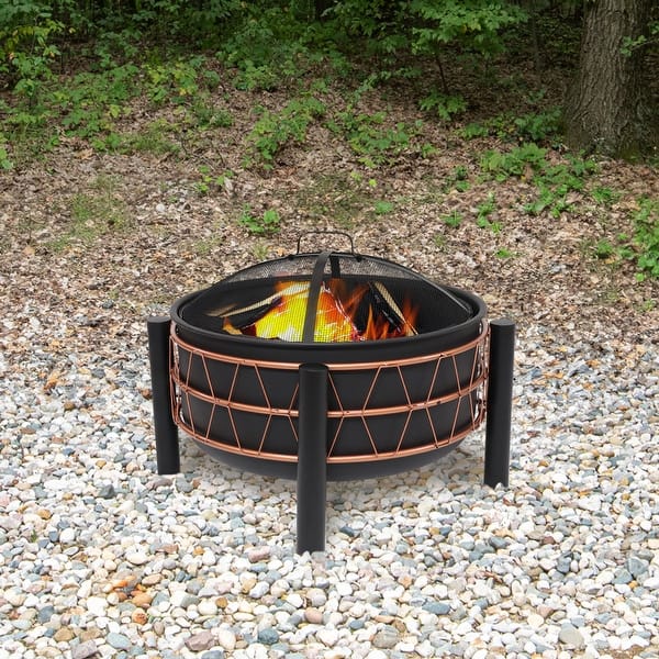 Steel Wood-Burning Outdoor Fire Pit with Trapezoid Pattern and Cover ...