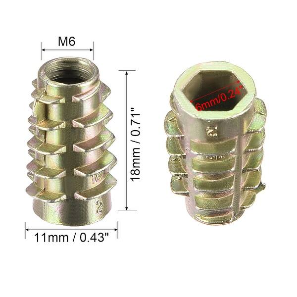 Threaded Insert Nuts Zinc Alloy Hex-Flush M6 Internal Threads 18mm ...
