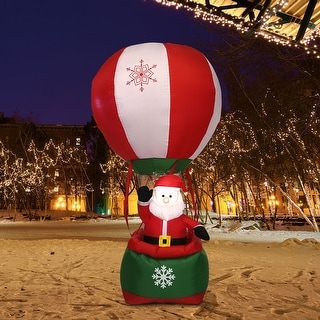 Gymax 6FT Inflatable Santa Claus Hot-air Balloon Lighted Outdoor Indoor ...