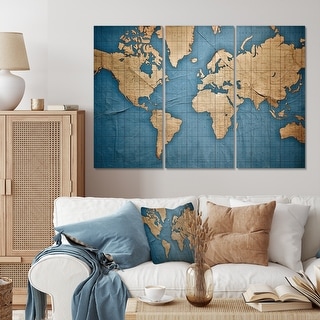 Designart "Ancient Map of The World VII" Maps Canvas Prints Set - Bed ...