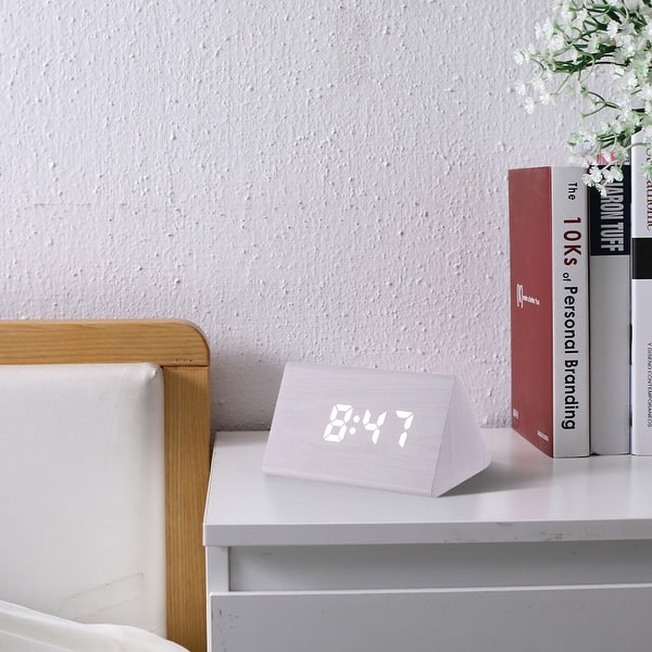 Unique Design Triangle LED Wooden Digital Alarm Clock Voice Control ...