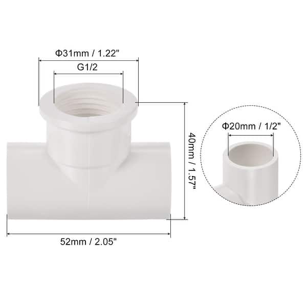 Tee Pipe Fitting G1/2 Female Thread DN15 1/2" ID Socket PVC-U Adapter ...