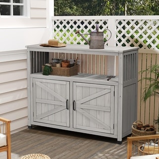 Wood Patio Bar Cabinet, Rustic Cedar Buffet Table with Storage, All ...