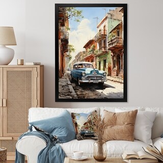 Designart "Turquoise Cuba Classic Cars" Beach & Ocean Framed Wall Decor ...