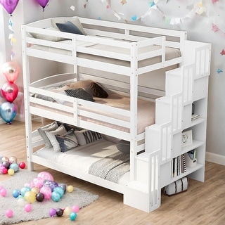 3 Beds In 1 Twin Size Triple Bunk Bed With Storage Staircase,Separate ...