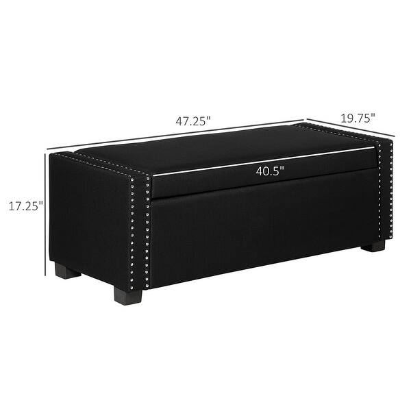 Trim Upholstered Flip Top Storage Bench Fabric Ottoman Dark Grey Bed