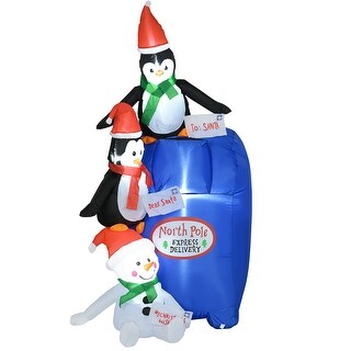 6ft Christmas Inflatables Decorations North Pole Mailbox with Penguins ...
