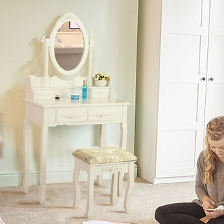 Modern Vanity Table Set with 360-Degree-Rotating Mirror - Bed Bath ...