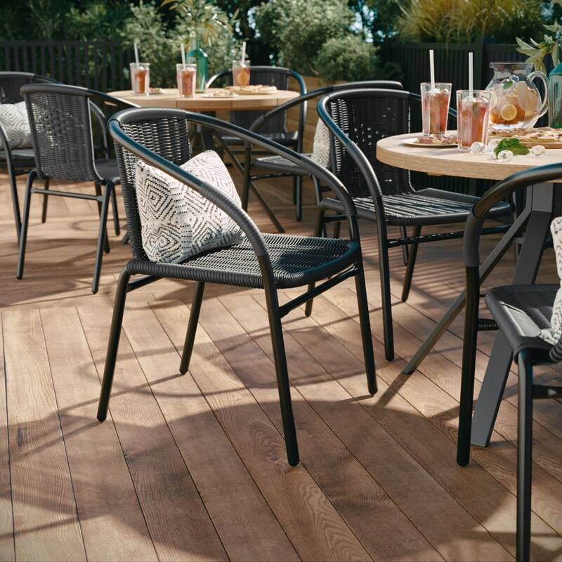 Indoor/Outdoor Stacking Rattan Restaurant Patio Chairs (Set of 4 ...
