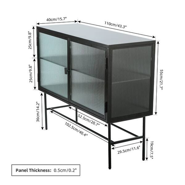 Fluted Glass Storage Cabinet Multi-Functional Sideboard Cabinet Dual ...