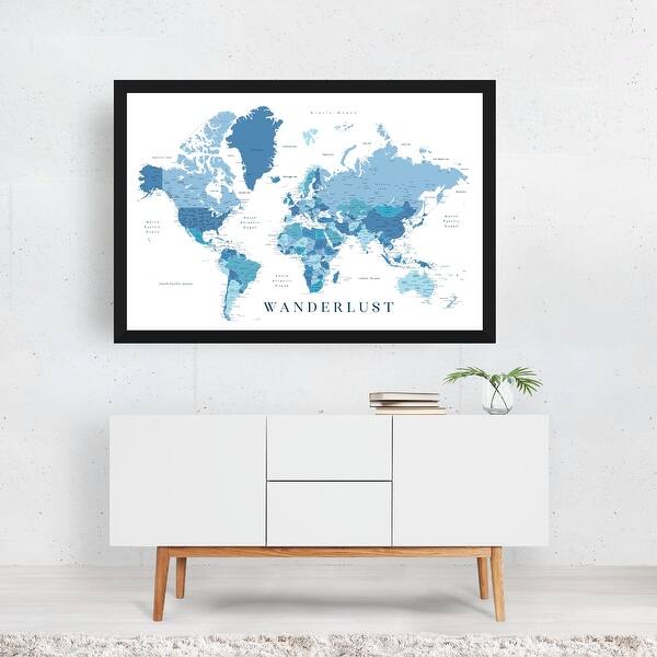 Wanderlust World Map in Shades of Blue Maps Pastels Art Print/Poster ...