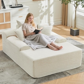 68-inch Corduroy Chaise Lounge Chair with Armrests and 3 Pillows, No ...