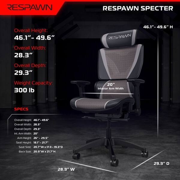 RESPAWN SPECTER Ergonomic Mesh Office Chair, High Back Home PC Computer Desk Gaming Chair - On ...